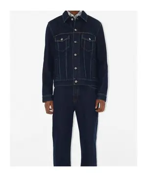 Burberry Button-up Denim Jacket With Equestrian Knight Suede Patches - Indigo