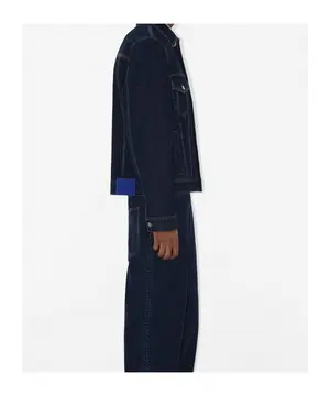 Burberry Button-up Denim Jacket With Equestrian Knight Suede Patches - Indigo