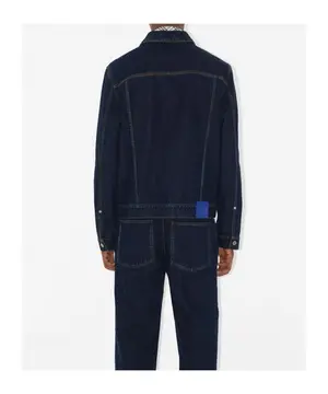 Burberry Button-up Denim Jacket With Equestrian Knight Suede Patches - Indigo