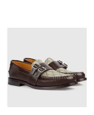 Gucci Leather And Monogram Buckle Loafers