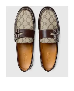 Gucci Leather And Monogram Buckle Loafers