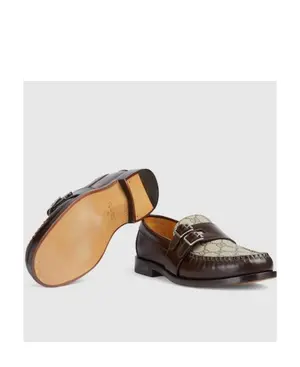 Gucci Leather And Monogram Buckle Loafers