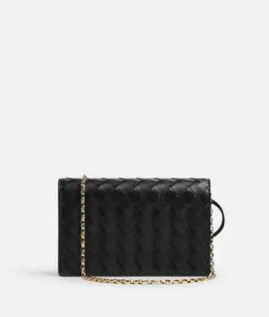 Bottega Veneta Intrecciato Nappa Leather Pouch With Chain - Black