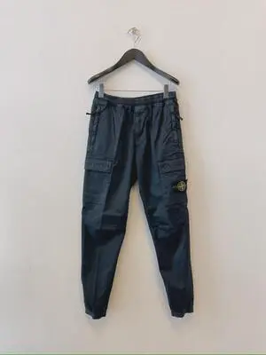 Stone Island Logo Patch Tapered Cargo Trousers - Blue
