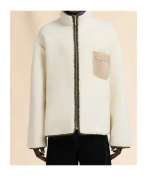 Marni Shearling Jacket With Leather Piping - Cream