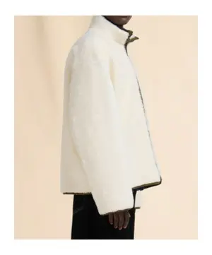 Marni Shearling Jacket With Leather Piping - Cream