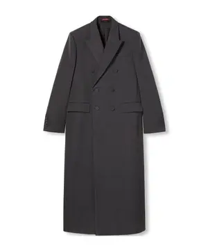 Gucci Double-breasted Collared Button-up Coat With Webbing Detail - Dark Gray