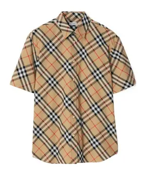 Burberry Short Sleeved Checked Shirt - Nude