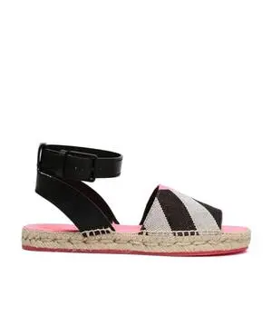 Burberry Checked Detail Flat Sandals - Black