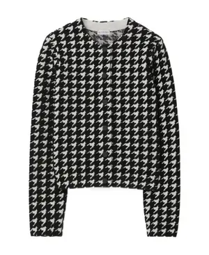 Burberry Houndstooth Pattern Crewneck Buttoned Cardigan