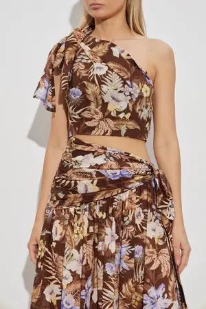 Zimmermann One Shoulder Floral Top With Knot Detailing