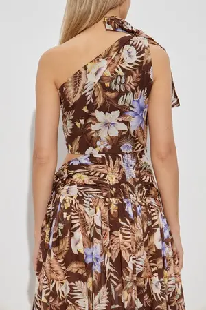 Zimmermann One Shoulder Floral Top With Knot Detailing