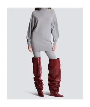 Balmain Turtleneck Knit Dress With Lion Head Buttons - Grey