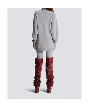 Balmain Turtleneck Knit Dress With Lion Head Buttons - Grey