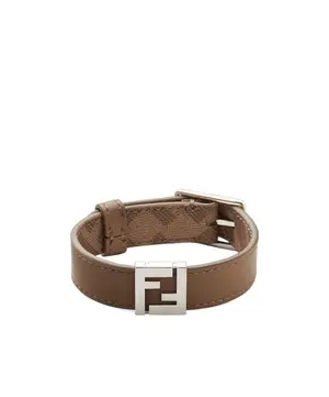 Fendi Ff Canvas And Leather Bracelet - Beige