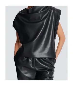 Balmain Faux Leather Draped Top