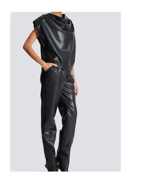 Balmain Faux Leather Draped Top