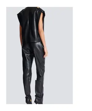 Balmain Faux Leather Draped Top