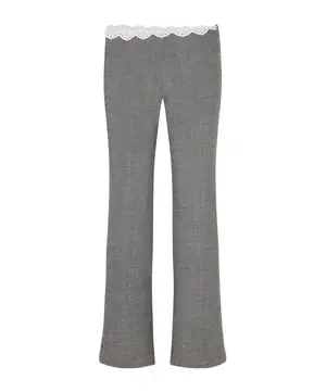 Magda Butrym Wool Flared Casual Pants With Embroidered Lace Trim