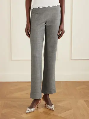 Magda Butrym Wool Flared Casual Pants With Embroidered Lace Trim