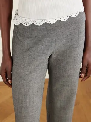 Magda Butrym Wool Flared Casual Pants With Embroidered Lace Trim