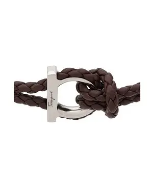 FERRAGAMO Gancini Woven Leather Bracelet - Black