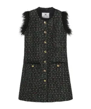 Marissa Chiara Sleeveless Feather Trim Button-up Maxi Dress - Black