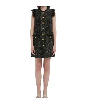 Marissa Chiara Sleeveless Feather Trim Button-up Maxi Dress