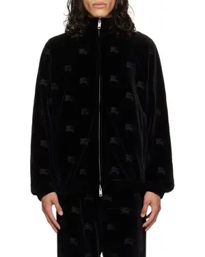 Burberry Ekd Velvet-finished High-neck Zipped Sweatshirt