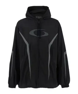 Balenciaga Hooded Zip-up Track Jacket - Black