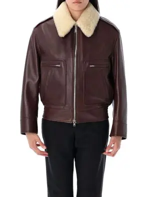 Bottega Veneta Leather Zip-up Jacket With Shearling Collar
