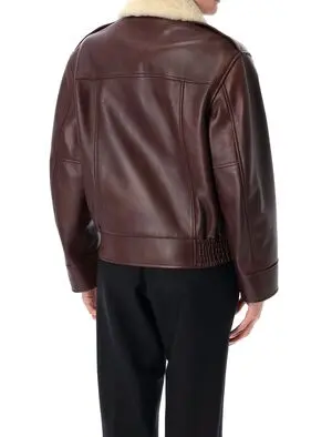 Bottega Veneta Leather Zip-up Jacket With Shearling Collar