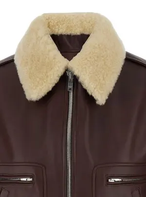 Bottega Veneta Leather Zip-up Jacket With Shearling Collar