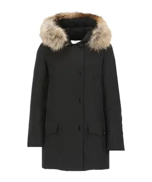 Woolrich Hooded Down Parka With Fur Trim - Black