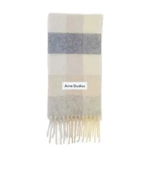 Acne Studios Logo Patch Checked Scarf - Gray