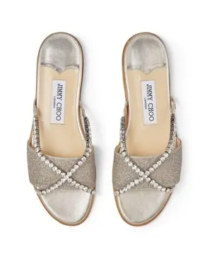 JIMMY CHOO Logo Sequins Crystal Chain Sandals