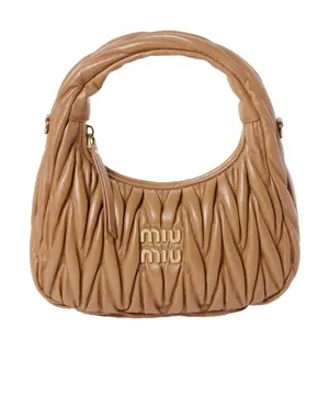 Miu Miu Wander Matelassé Nappa Leather Hobo Bag - Caramel