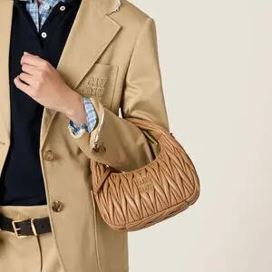 Miu Miu Wander Matelassé Nappa Leather Hobo Bag - Caramel