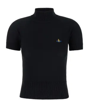 VIVIENNE WESTWOOD Orb Embroidered High Neck Knit Top - Black