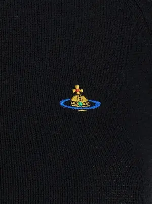 VIVIENNE WESTWOOD Orb Embroidered High Neck Knit Top - Black