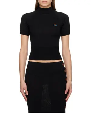 VIVIENNE WESTWOOD Orb Embroidered High Neck Knit Top - Black