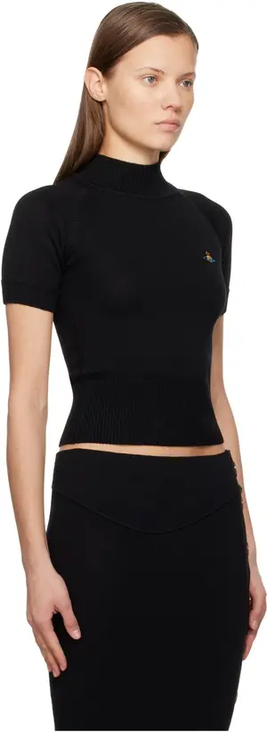 VIVIENNE WESTWOOD Orb Embroidered High Neck Knit Top - Black