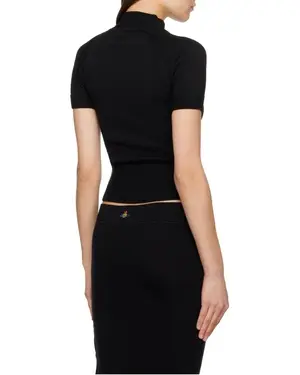 VIVIENNE WESTWOOD Orb Embroidered High Neck Knit Top - Black