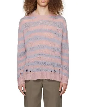 Acne Studios Long Sleeve Striped Distressed Knit Sweater