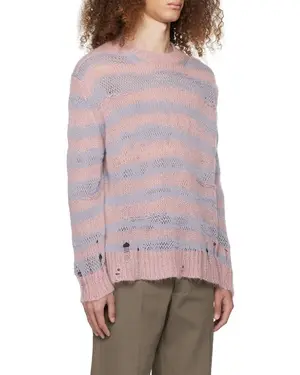 Acne Studios Long Sleeve Striped Distressed Knit Sweater