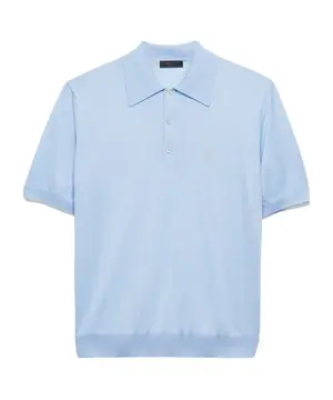 Prada Logo Embroidered Short Sleeved Polo Shirt - Sky-blue