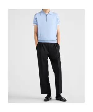 Prada Logo Embroidered Short Sleeved Polo Shirt - Sky-blue