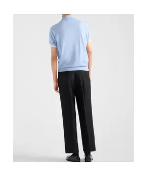 Prada Logo Embroidered Short Sleeved Polo Shirt - Sky-blue
