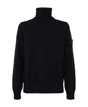 Stone Island Logo Patch Turtleneck Jumper - Blue