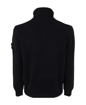Stone Island Logo Patch Turtleneck Jumper - Blue